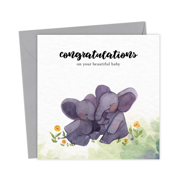 “Congratulations on Your Beautiful Baby” Elephant Greeting Card ...