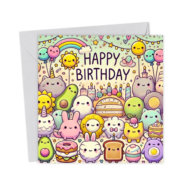 Cute Kawaii Jellycat Happy Birthday Card Design - Birthday Cards for Friend