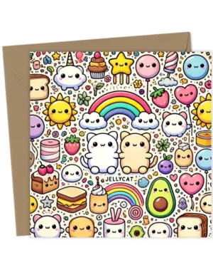 Cute Kawaii Jellycat Happy Birthday Card Design - Birthday Cards for Friend