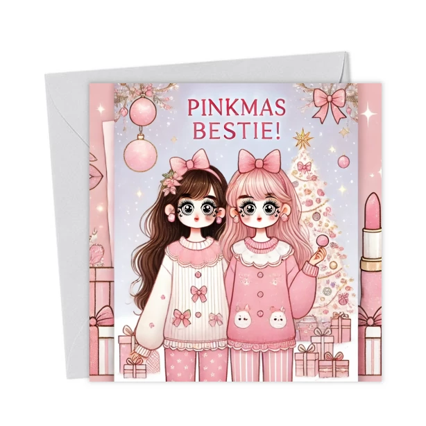 Cute Pink Aesthetic Bestie Pinkmas Christmas Card for Your Best Friend ...