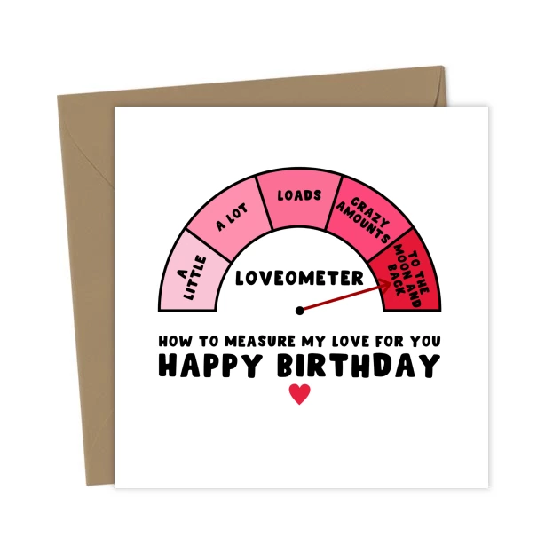 Cute Romantic Birthday Card - Love Meter Funny Design - Birthday Cards