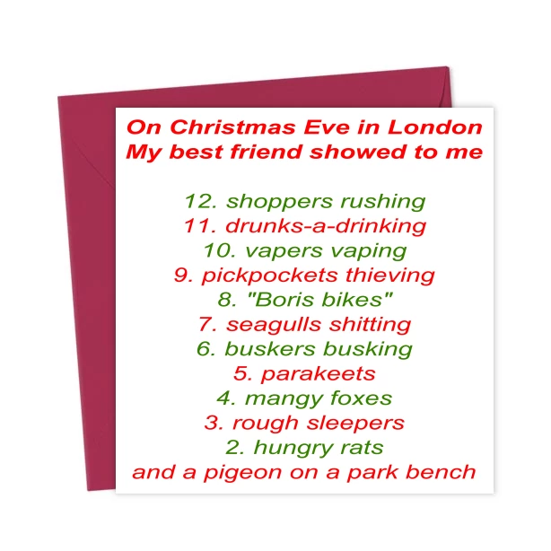 Funny Christmas in London Rhyme Xmas Card - Christmas Cards