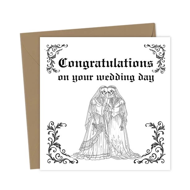 Gothic Mrs & Mrs Wedding Card, Hand Drawn Gothic Wedding Card - Wedding ...