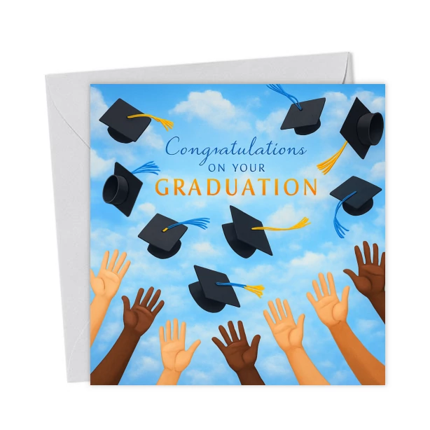 Graduation Congratulations Card Design with Diverse Hands ...