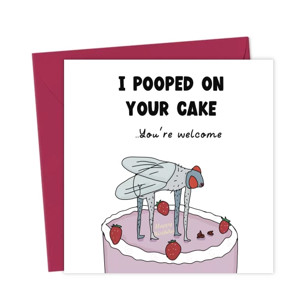 Grossly weird fly cake card. Poo jokes - Birthday Cards For Him