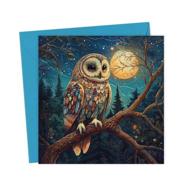 Owl under Full Moon - Greetings Cards