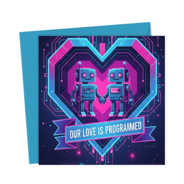 Programmed For Love | Robot Neon Valentine’s Card - Valentine's Day Cards