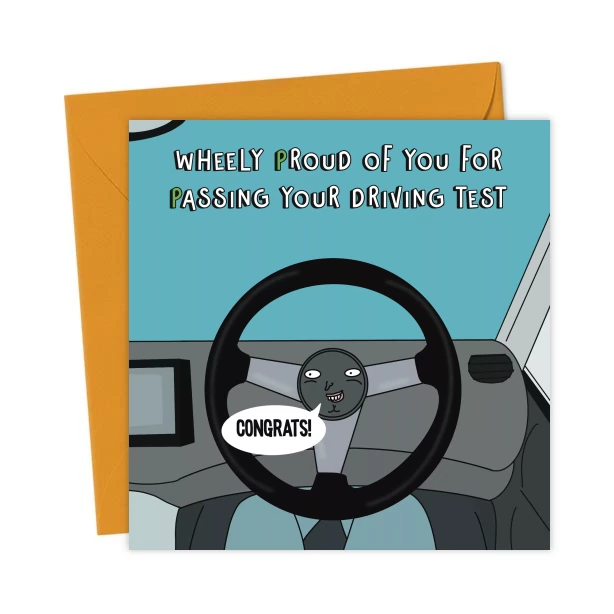 Punny cartoon congratulations on passing your driving test card ...