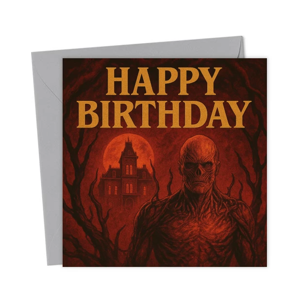 Stranger Things Vecna Haunted House Retro Sci-Fi Happy Birthday Card ...