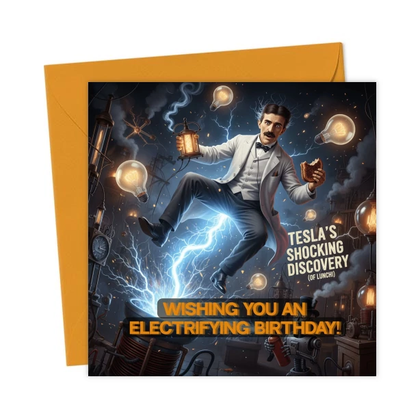 Tesla\'s Electrifying Birthday Card - Birthday Cards for Friend